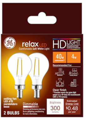 GE LED Ceiling Fan Light Bulbs, A15, Soft White, Clear, 300 Lumens, 4 ...